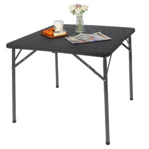 redcamp 32" square folding card table with ratten top, portable fold in half small card tables with adjustable legs for adults indoor outdoor use, black