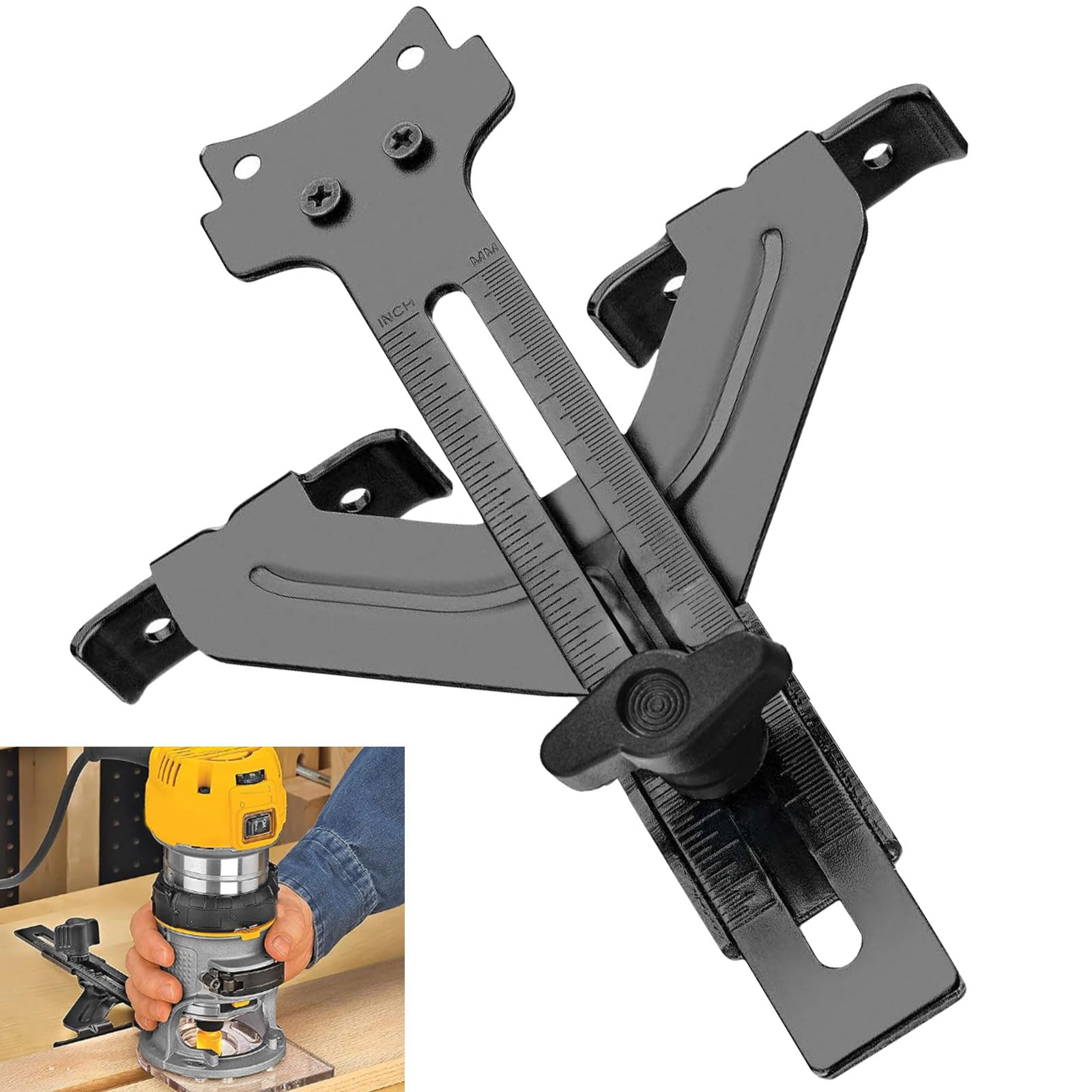 DNP618 Router Edge Guide for DEWALT Fixed Base Compact Router DCW600B, DWP611, DNP612, DW6913, PORTER-CABLE 450 and 451 - Quickly Attaches to Fixed Base Compact Router