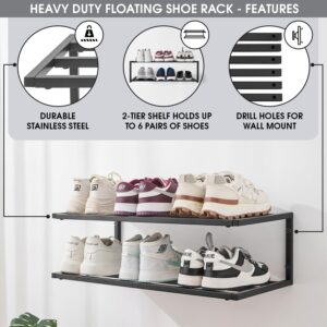 CULTURE LABELS Floating Shoe Rack - Modern 2-Tier Shoe Hanger Ideal for Entryway, Hallway, and Bedroom - Floating Shoe Display, Fits Various Shoe Sizes