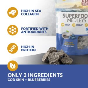 Wild Eats Cod Skins for Dogs, Superfood Healthy Dog Treat Training, 3oz Limited Ingredient Real Blueberry & Cod High in Antioxidants, High Protein, and Marine Collagen for Small, Medium and Large Dogs