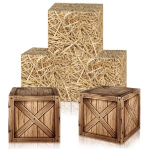 6pcs hay bales boxes decor western cowboy party decorations large farm fake trunk or treat car photo booth wooden grain straw fall harvest halloween for rodeo birthday baby shower favors supplies