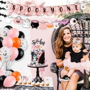 Girl Halloween 1st Birthday Party Decor Halloween Spooky One Banner Cute Ghost Cake Topper Balloon for Halloween Theme Little Boo First Birthday Happy Boo Day Baby Shower The Spooky One Party Supplies