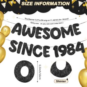 Fulmoon Pre-strung Awesome Since 1984 Banner Glitter Happy 40th Birthday Banner Funny 40th Birthday Decorations 1984 Party Decorations for Men Women Anniversary (Black)