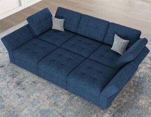 belffin modular sleeper sofa with storage 6 seat sectional couch modular sofa bed for living room, blue