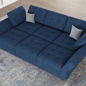 Belffin Modular Sleeper Sofa with Storage 6 Seat Sectional Couch Modular Sofa Bed for Living Room, Blue