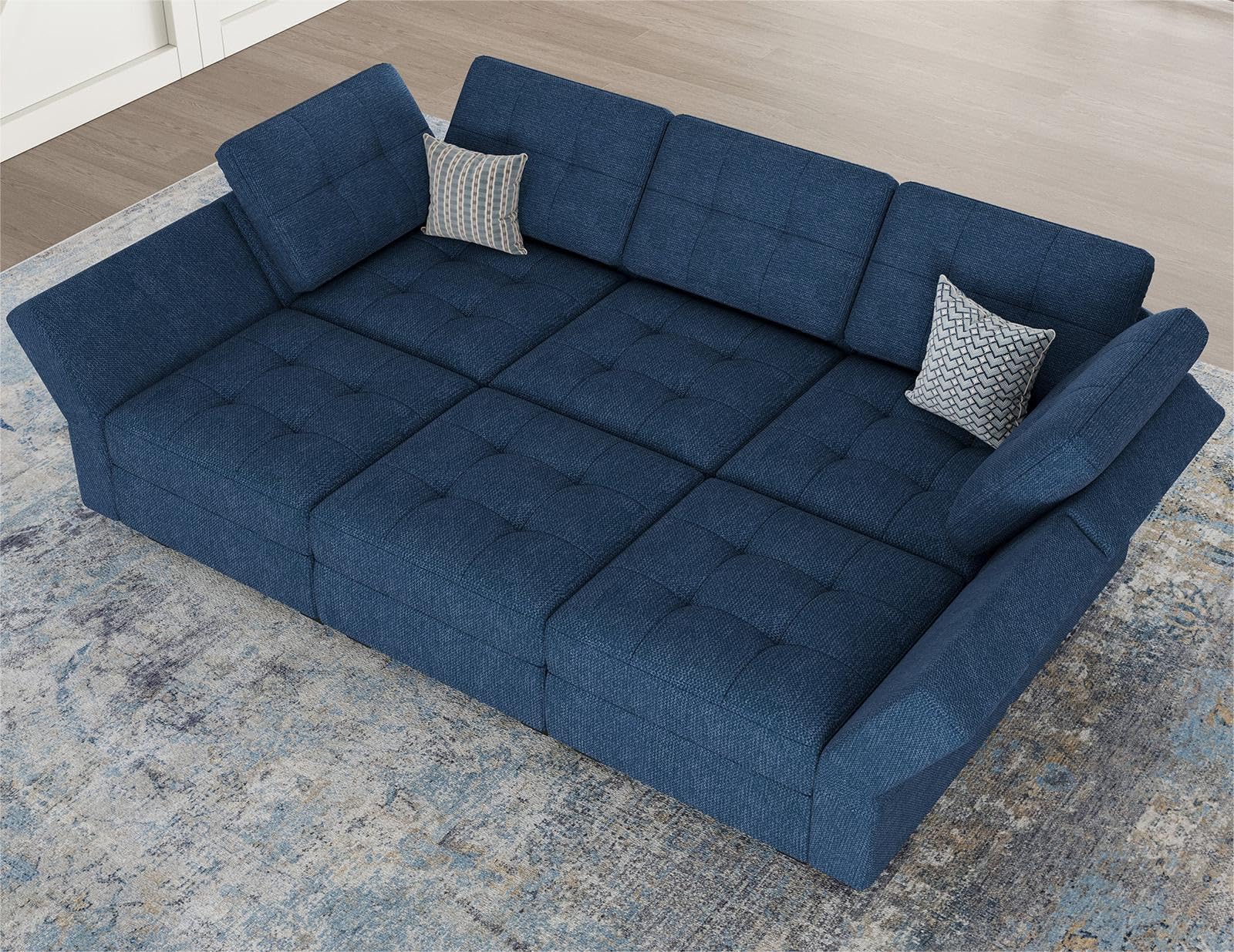 Belffin Modular Sleeper Sofa with Storage 6 Seat Sectional Couch Modular Sofa Bed for Living Room, Blue