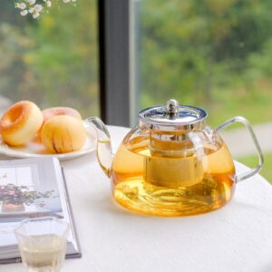 Wlasss Glass Teapot with Stainless Steel Removable Infuser (1200 ml/40 oz), Glass Tea Kettle Stovetop Safe for Blooming and Loose Leaf Tea