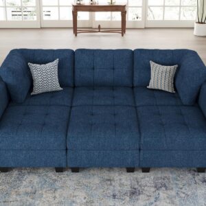 Belffin Modular Sleeper Sofa with Storage 6 Seat Sectional Couch Modular Sofa Bed for Living Room, Blue