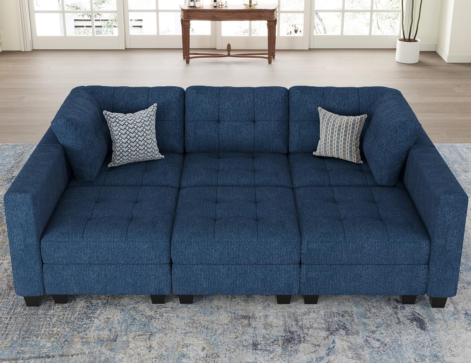 Belffin Modular Sleeper Sofa with Storage 6 Seat Sectional Couch Modular Sofa Bed for Living Room, Blue