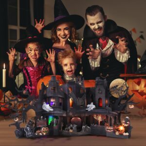 VIVIKEN Pop Up Halloween Card, 3D Jumbo Paper Halloween Spooky Castle Decoration Card with Lights and Music Includes Envelop and Note Card-Accordion Haunted House-Big Size