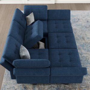 Belffin Modular Sleeper Sofa with Storage 6 Seat Sectional Couch Modular Sofa Bed for Living Room, Blue