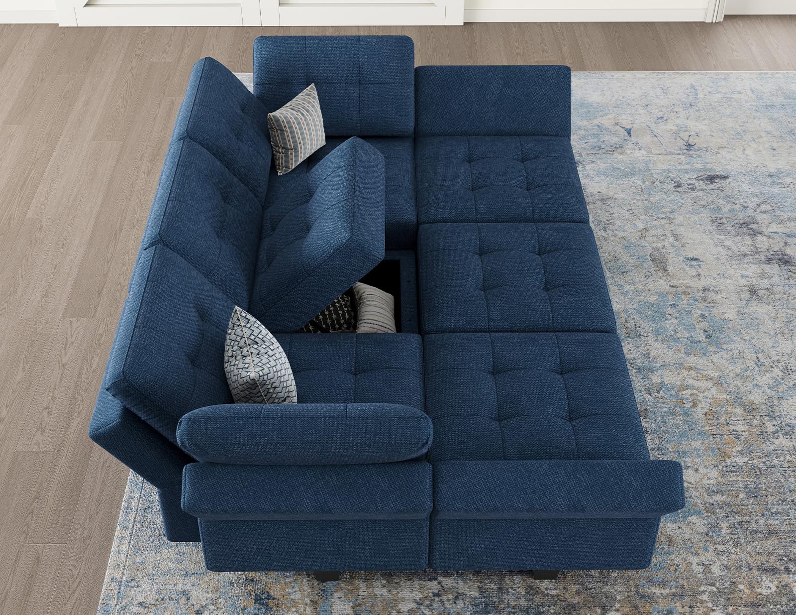 Belffin Modular Sleeper Sofa with Storage 6 Seat Sectional Couch Modular Sofa Bed for Living Room, Blue