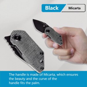 KANSEPT RIO Mini Pocket Folding Knives EDC Camping Folding Knife 1.56'' Black Stonewashed M390 Blade Pocket EDC Knife with Black Micarta Handle Everyday Carry K3044A3