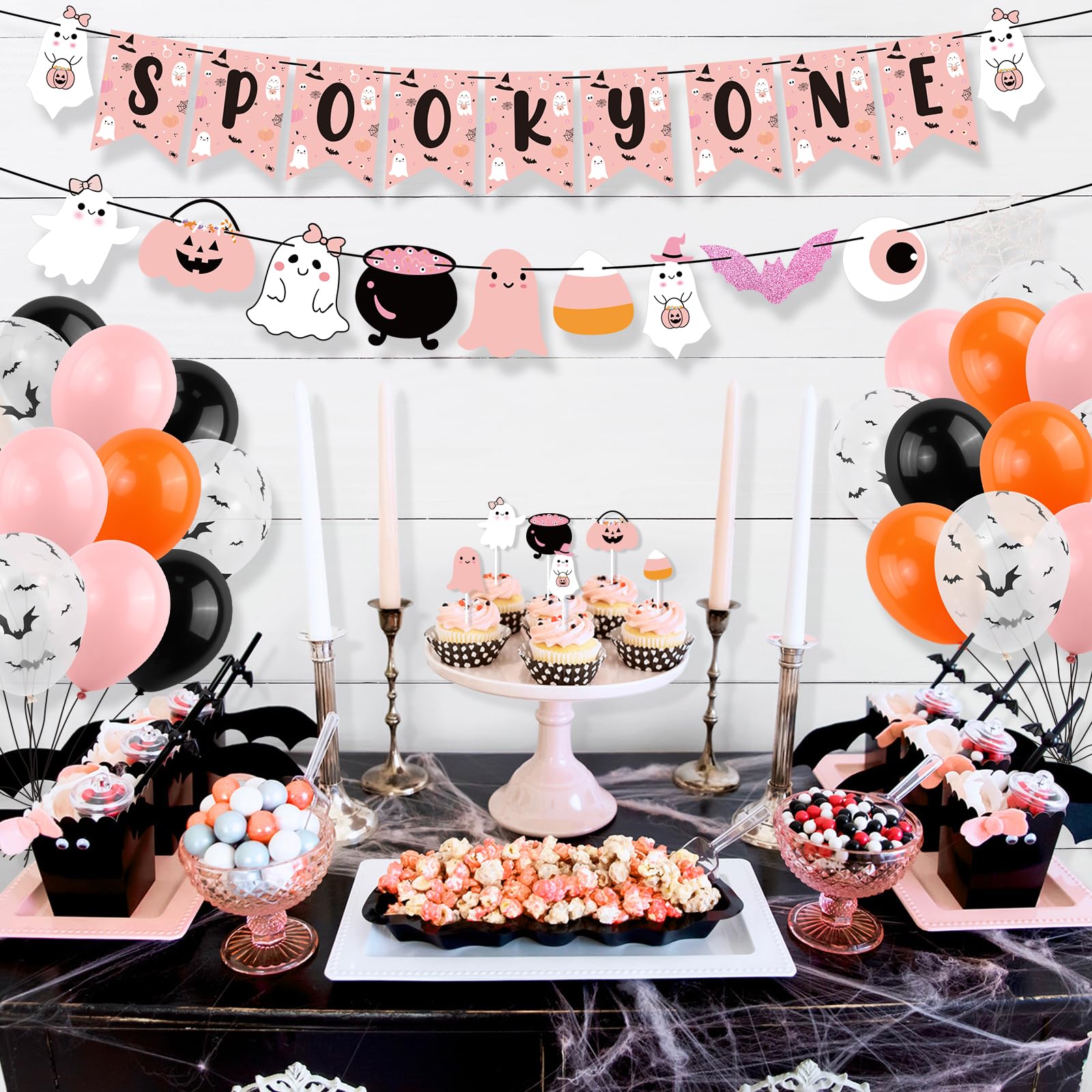 Girl Halloween 1st Birthday Party Decor Halloween Spooky One Banner Cute Ghost Cake Topper Balloon for Halloween Theme Little Boo First Birthday Happy Boo Day Baby Shower The Spooky One Party Supplies