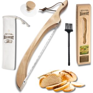 llotus bread knife package slicer for sourdough bread, 16.5" premium wooden bow design, premium stainless steel serrated saw, cutter for cutting loaf, sandwich, bagels, homemade bread & more - birch