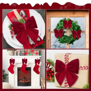 Cinnvoice 48 Pcs Mini Velvet Christmas Bow with Clips for Christmas Tree Gift Wrapping 4 inch Vintage Velvet Ribbon Bows Christmas Napkin Rings Hair Bows for Wreath DIY Crafts Supplies(Red Wine)