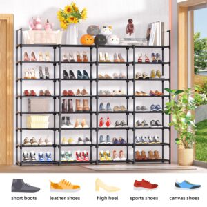 Simple Trending 8-Tier Large Shoe Rack Holds 64 Pairs, Tall Shoe Organizer Storage Shelf can DIY Style with Metal Pipes for Entryway, Closet, Bedroom,Garage, Black