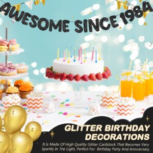 Fulmoon Pre-strung Awesome Since 1984 Banner Glitter Happy 40th Birthday Banner Funny 40th Birthday Decorations 1984 Party Decorations for Men Women Anniversary (Black)