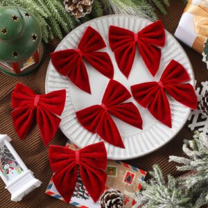 Cinnvoice 48 Pcs Mini Velvet Christmas Bow with Clips for Christmas Tree Gift Wrapping 4 inch Vintage Velvet Ribbon Bows Christmas Napkin Rings Hair Bows for Wreath DIY Crafts Supplies(Red Wine)