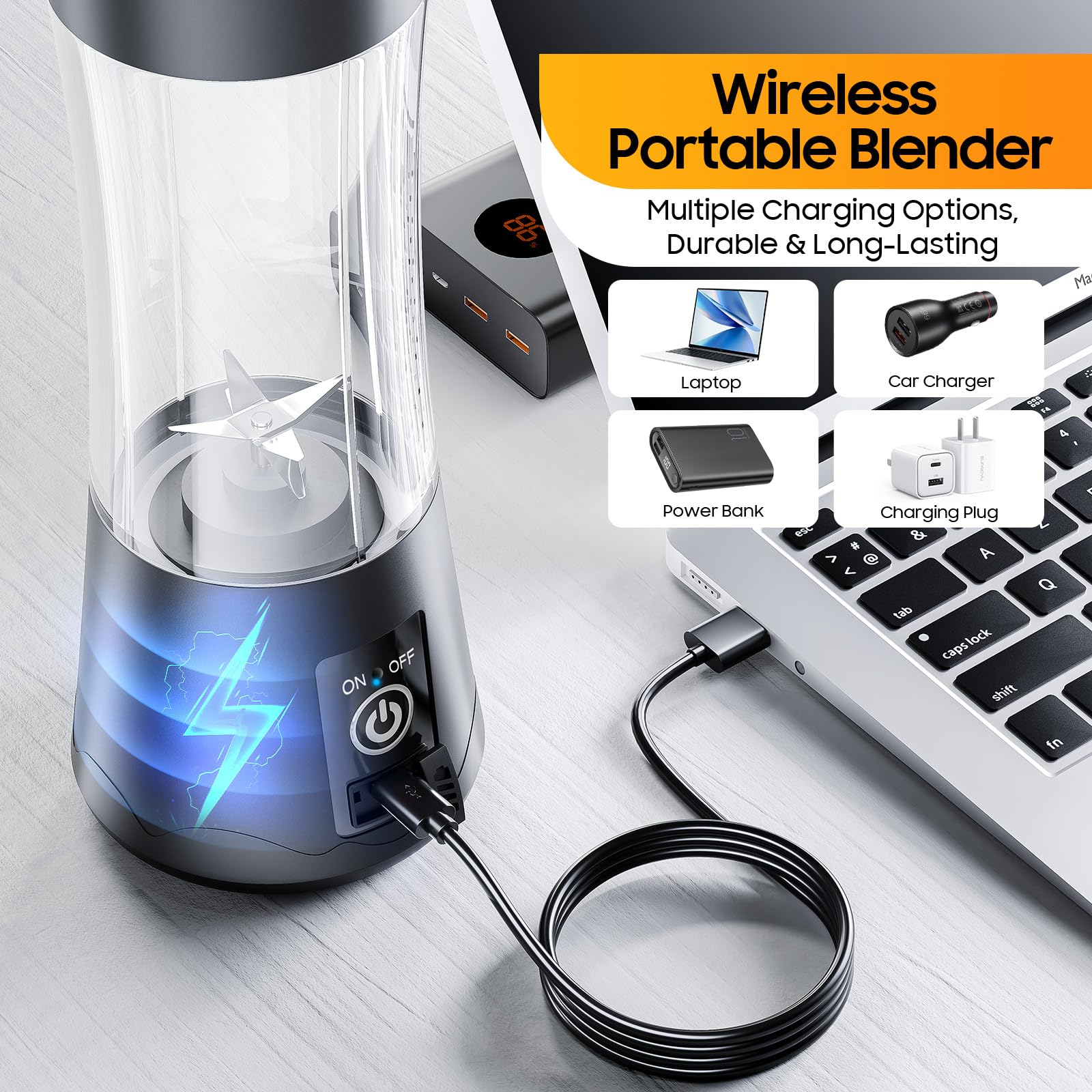 Portable Blender Personal Size Blender - Blender for Smoothies and Shakes, Mini Blender with Six Blades in 3D, Small Blender 380Ml Travel Cup, Freshly Squeezed for Picnic/Sprots/Office