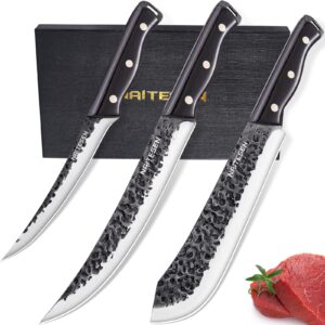 naitesen professional butcher knife set 3, bullnose meat carving knife breaking knife boning knife hand forged very sharp for meat cutting home kitchen cooking bbq