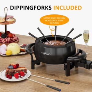 Sunvivi Electric Fondue Pot Set for Cheese & Chocolate,Temperature Control, 8-Color Coded Forks, for Cheese, Chocolate, Hot Oil, Broth, 3 Quarts