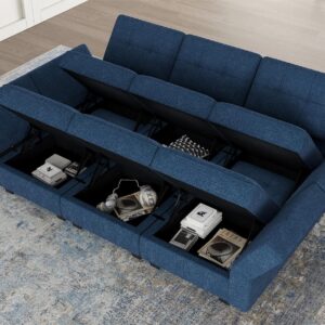 Belffin Modular Sleeper Sofa with Storage 6 Seat Sectional Couch Modular Sofa Bed for Living Room, Blue