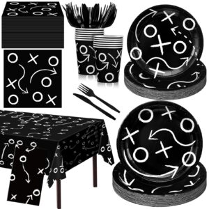 teenyyou 145 pcs football party supplies kit tableware set, including paper plates, napkins, cups, forks, knifes and tablecloth for football themed birthday party favors decorations, 24 guests