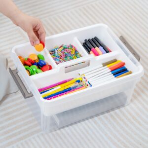 Bienvoun 17 QT Plastic Storage Box with Handle Removable Tray Craft Organizers and Storage Container Stackable Clear Storage for Bead,Crayon,Tool,Sewing,Playdoh