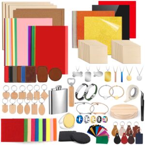 adrattnay laser material explore kit, 218pcs laser engraving material for laser crafting, 29 kinds laser material includes basswood, acrylic, leather, metal necklace bracelet ring for laser engraver