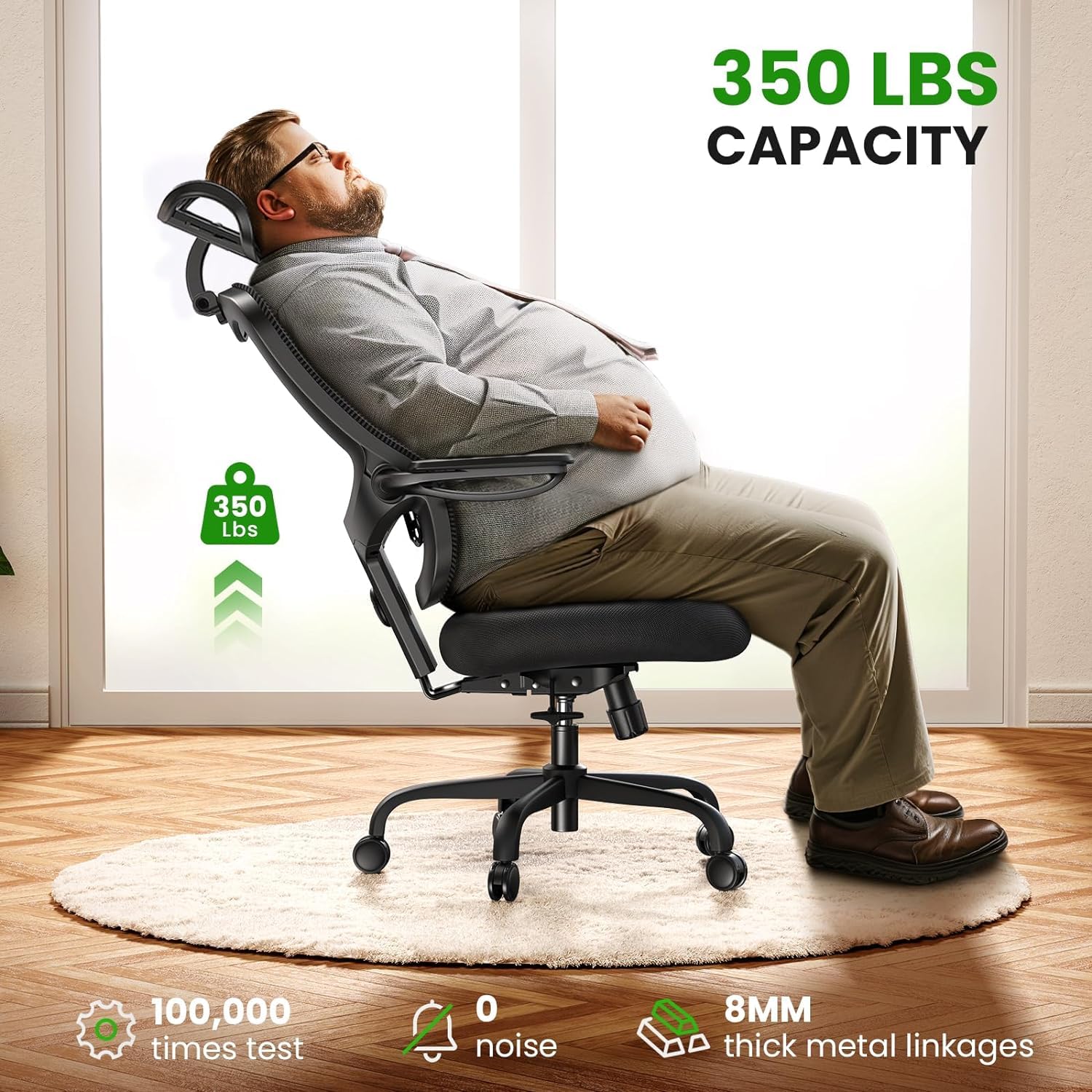 Ergonomic Office Chair Big and Tall - 6'5" Tall Max, 350Lbs Capacity Computer Desk Chairs Over 10 Hours Comfortable, with Adjustable Mesh High Back, Lumbar Support, 3D Headrest, Flip-up Arms