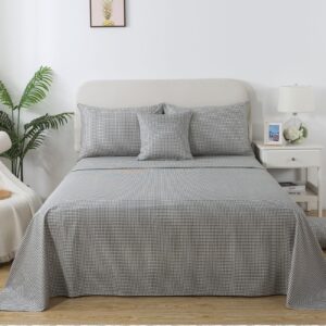 FADFAY Black Plaid Queen Size Sheets 100% Cotton Geometric Checker Bedding Teens Grid White Gingham Pattern College Bedding Deep Pocket Sheets with 2 Pillowcases Ultra Soft 4pcs, Queen Size