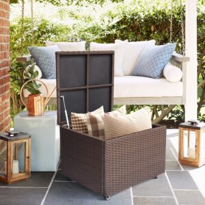 hadantto outdoor patio wicker large storage container deck box - all-weather resin rattan, antirust aluminum frame, holds up to 330lbs