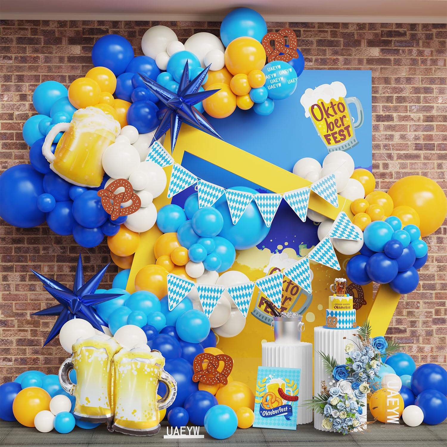 Oktoberfest Party Decorations Oktoberfest Balloon Arch Garland Kit 139Pcs Blue White Yellow Balloons for German Oktoberfest Bavarian Celebrations Beer Festival Themed Birthday Party Supplies (Blue)