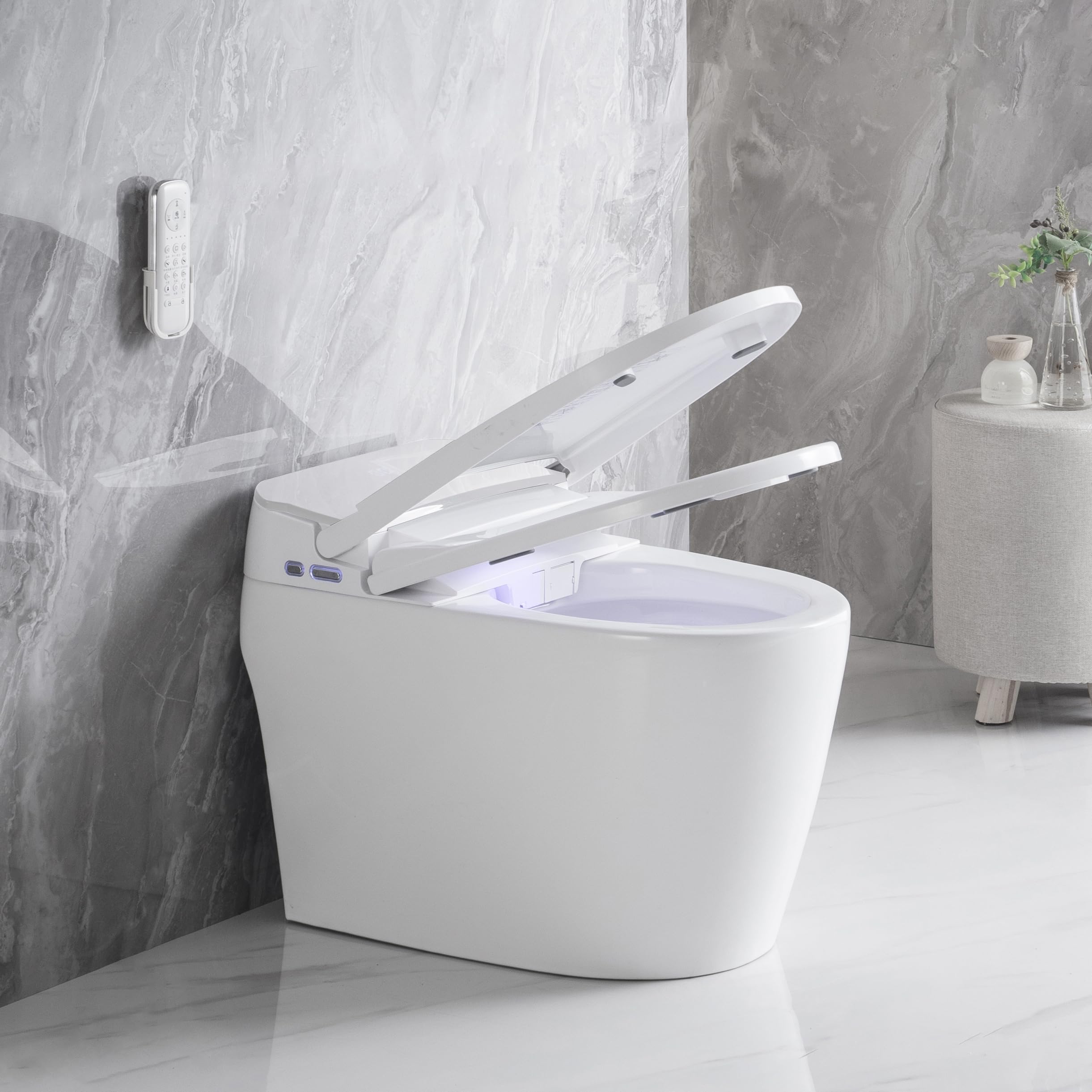 WinZo Luxury Smart Toilet with Bidet Built In, Intelligent Toilet with Heated Seat, Elongated One Piece Toilet with Auto Flush, Instant Warm Water & Dryer, Night Light, White