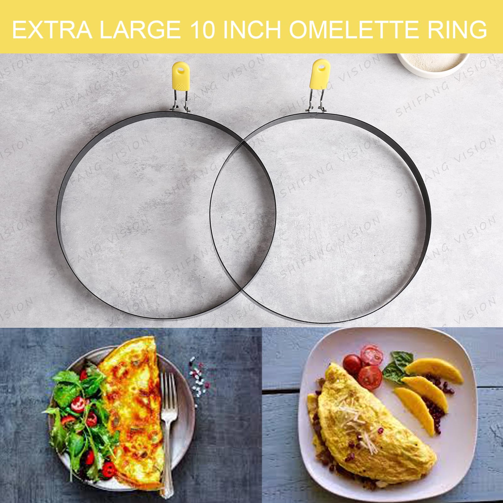 Extra Large 10 Inch Omelette Ring for Griddle, Stainless Steel 10" Griddle Omelet Rings,Non-Stick Pancake Round Creps Ring Omelet Pancake Ring Crumpet Ring with Silicone Handle Accessorries (1 Pack)