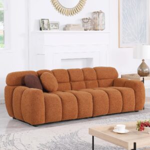 gnixuu 86.5” boucle cloud sofa, modern large tufted 3 seater sofa couch with 2 pillows, comfy marshmallow sectional couches for living room, bedroom, apartment(orange)