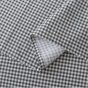 FADFAY Black Plaid Queen Size Sheets 100% Cotton Geometric Checker Bedding Teens Grid White Gingham Pattern College Bedding Deep Pocket Sheets with 2 Pillowcases Ultra Soft 4pcs, Queen Size