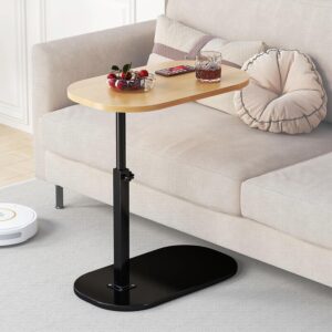 c shaped side table,adjustable height c table end table for couch,360°swivel couch side tables slide laptop desk for sofa/bed/bathtub/rotating tabletop (log)