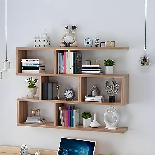 FOTN Wall Unit Open Book Shelf Decoration Wall Hanging Bookshelf Wall Partition Wall Background(Walnut,47" L x 8" W x 31" H)