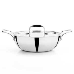 Vinod Titanium Triply Stainless Steel Indian Kadhai with Lid, 26 cm Diameter, 3.30 Ltr Capacity, Induction & Gas Stove Compatible, Heat Resistant Handles, Ideal for Frying and Sauteing, Pack of 1