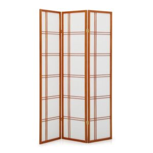 athena collection 3 panel room dividers, 5.9ft square grid partition room divider, folding wood privacy screen freestanding room separation wall divider for bedroom home office, brown