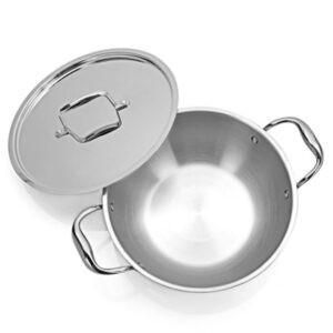 Vinod Titanium Triply Stainless Steel Indian Kadhai with Lid, 26 cm Diameter, 3.30 Ltr Capacity, Induction & Gas Stove Compatible, Heat Resistant Handles, Ideal for Frying and Sauteing, Pack of 1