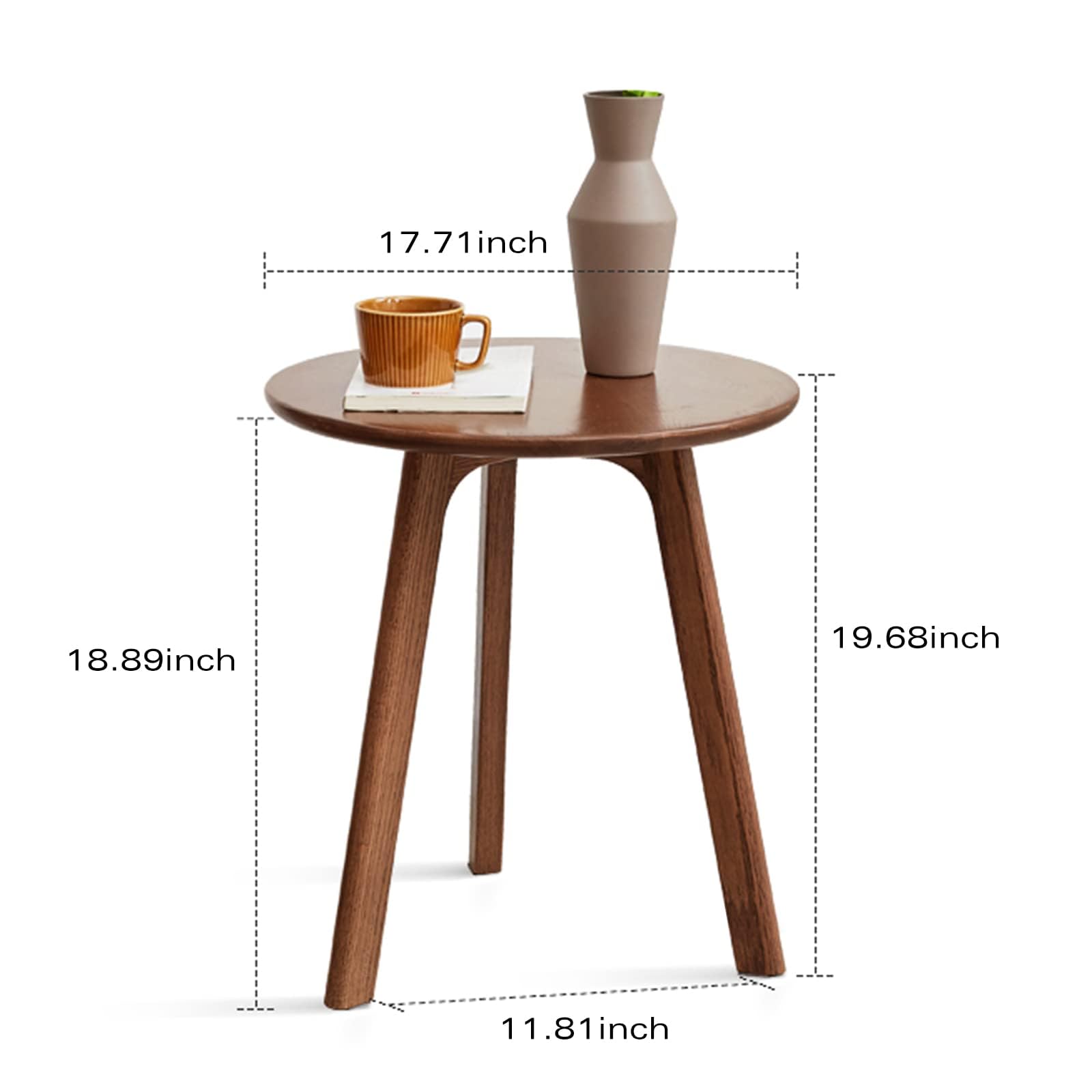 Vadisun Round End Table - Accent Side Table with 3 Legs, 100% Natural Solid Wood Side Table for Living Room, Painted Small End Table for Bedroom Office Small Spaces (2 pcs.Walnut)