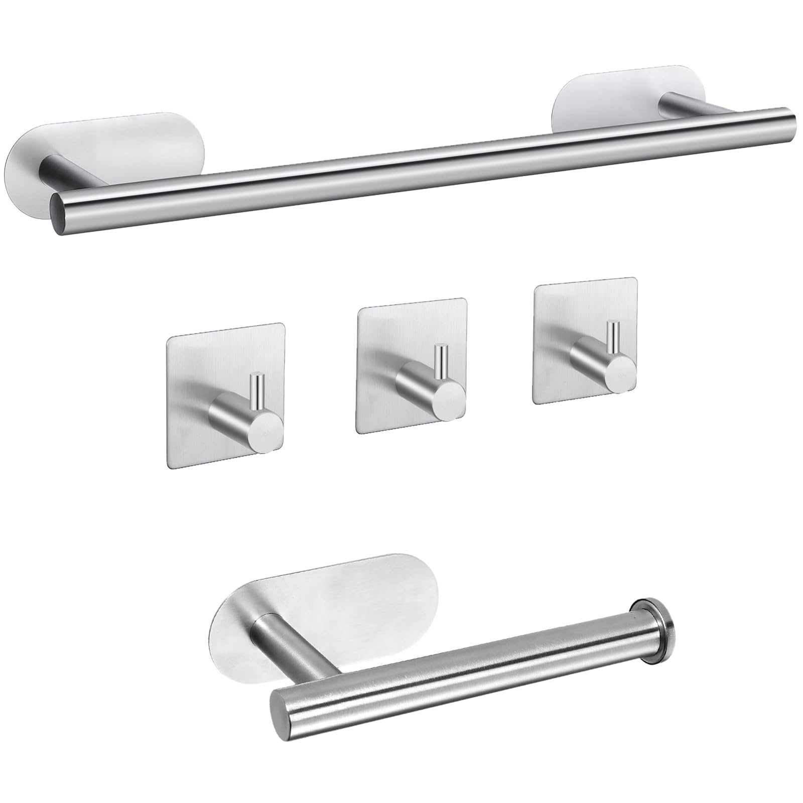 VINTEAM 5PCS Towel Rails 16 inch/40cm Stainless Steel Towel Rack Set with Paper Holder and 3 Towel Hook for Bathroom Kitchen