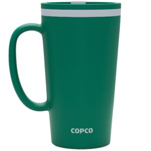 copco cone 16oz insulated travel mug with handle, double wall, slide-closure lid, bpa-free, microwave & dishwasher safe, reusable plastic travel coffee tumbler - portable coffee cup (hunter green)