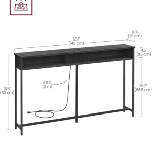 VASAGLE 55.1-Inch Console Table with Outlet and Shelves, Sofa Table with Charging Station, Behind Couch Table Skinny, Entryway Table for Hallway, Living Room, Charcoal Gray and Ink Black ULNT120B22