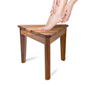 odeden shower foot stool for shaving legs, acacia wood shower foot rest,15 inch corner shower bench with non-slip feet for shower stool for inside shower bath, and spa