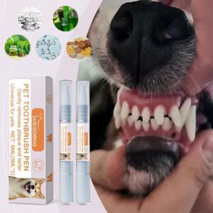 Wmool 2 Pack Pet Toothbrush Pen, Dog Teeth Cleaning Pen, Dog Tartar Remover for Teeth, Cat/Dog Tooth Whitening & Cleaning, Natural Plant Substance-Pet Teeth Repairing Kit