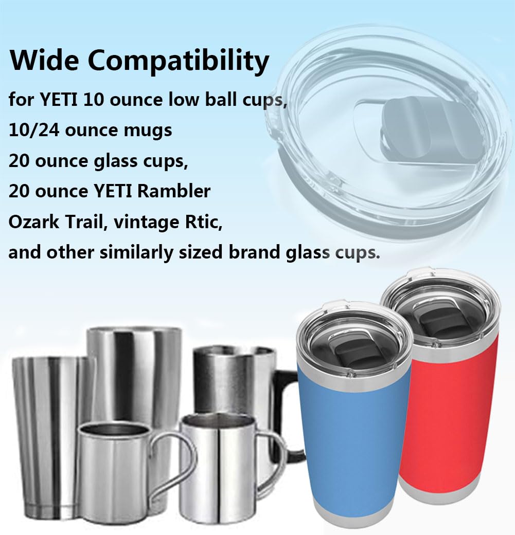 2 Pack Tumbler Lids for Yeti 20 oz Magnetic Replacement Covers, for 20 oz Tumbler, 10/24 oz Mug, 10 oz Lowball, 16 oz Pints, for Rambler/Ozark Trail/Old Style Rtic